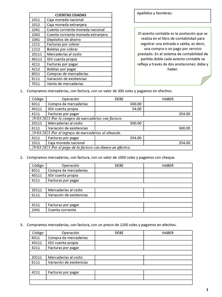 Asientos de Compras y Ventas | PDF | Contabilidad | Efectivo