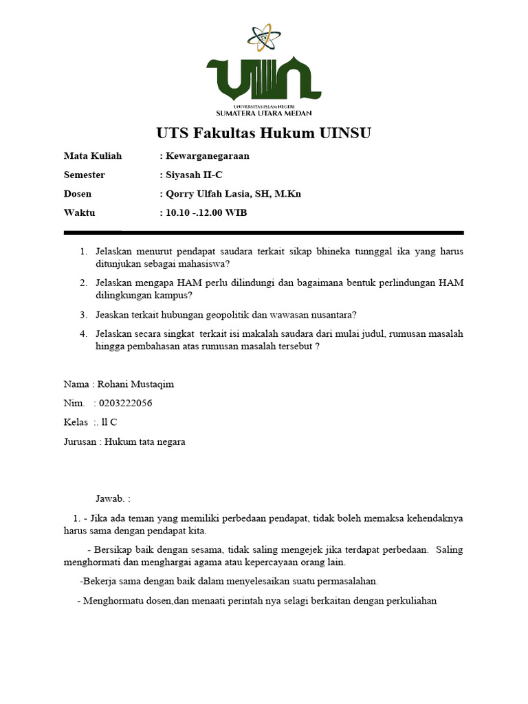 Soal Uas KWN Uinsu | PDF