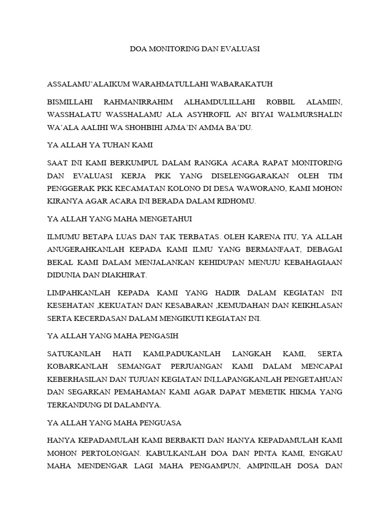 Doa dan Susunan Acara Monev PKK | PDF