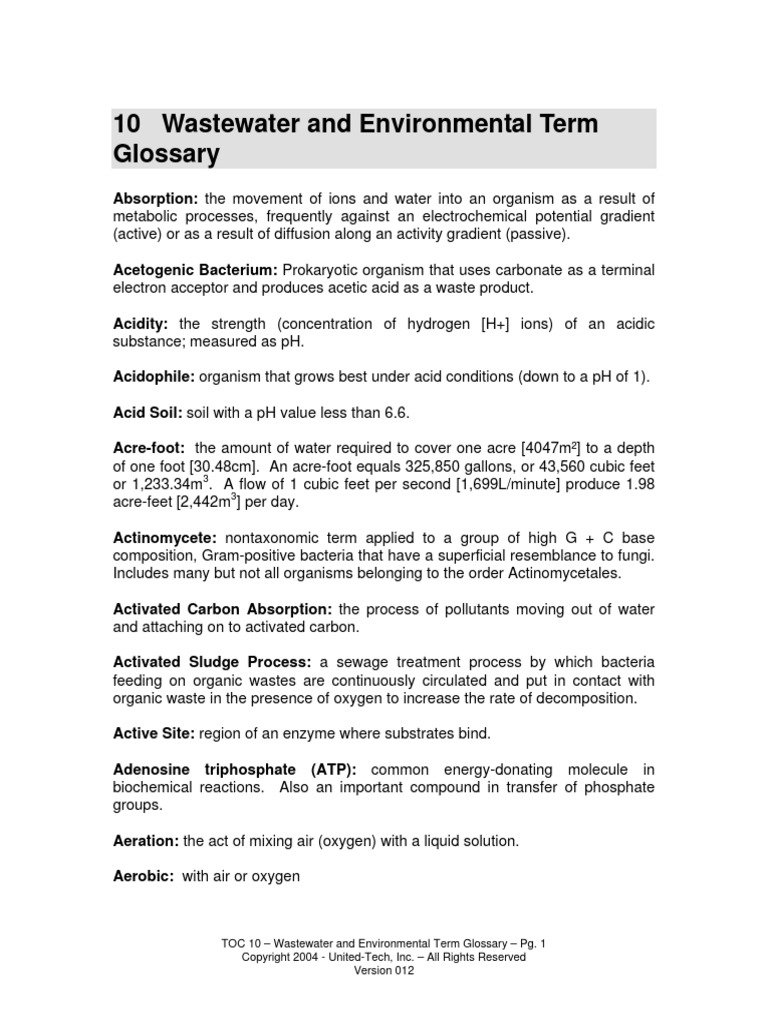 10 Wastewater Environmental Term Glossary | PDF | Sewage Treatment ...