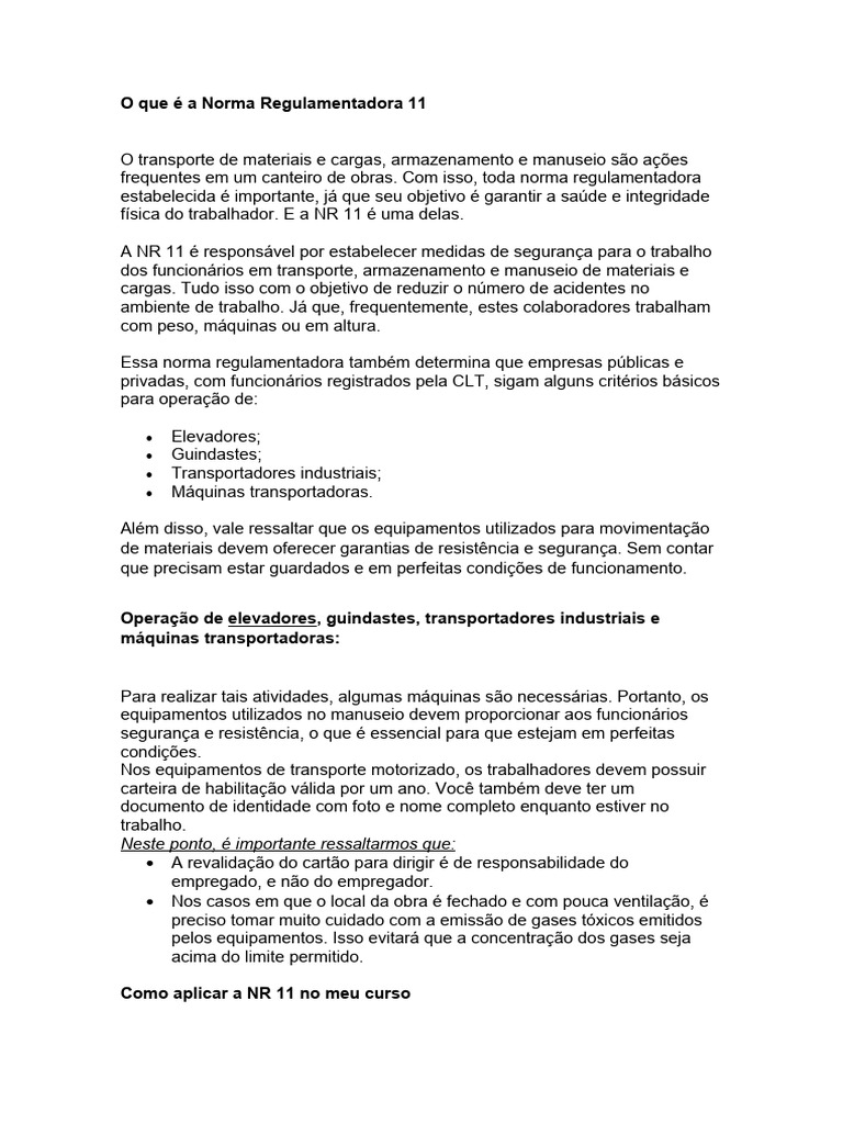 Resumo nr11 | PDF | Desenvolvimento profissional