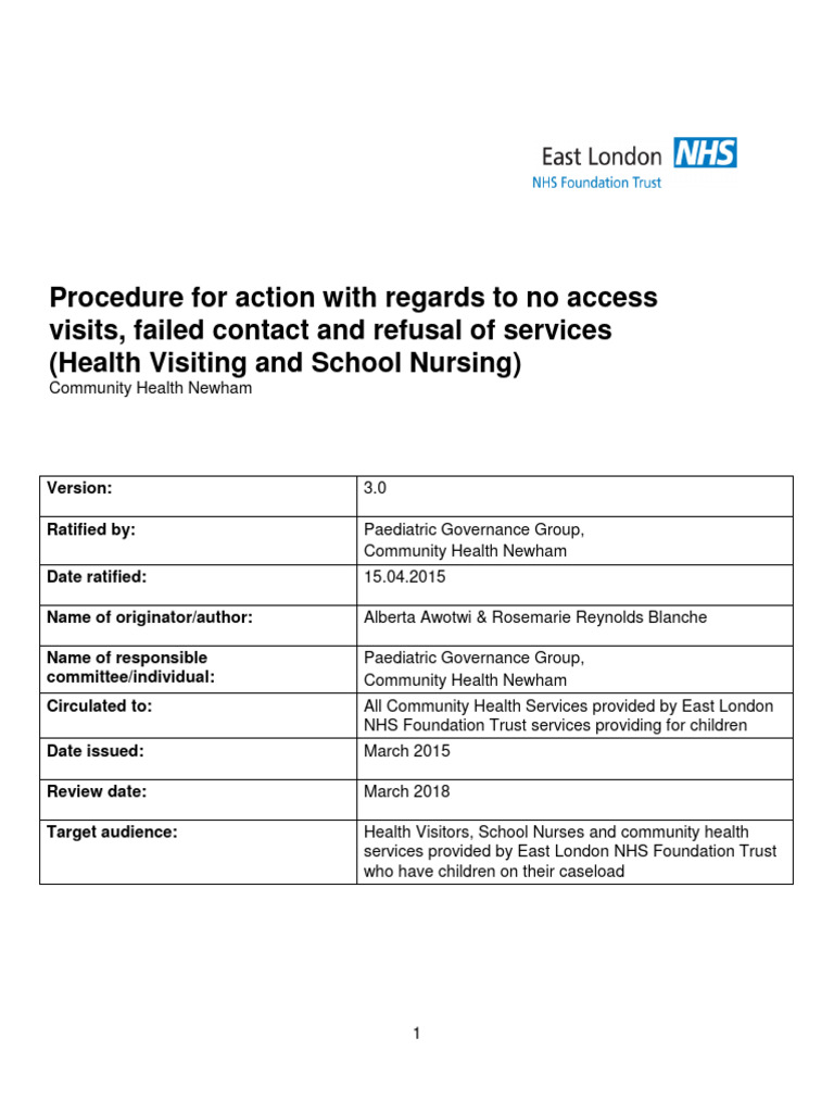Procedure For Action With Regards To No Access Failed Contact and ...