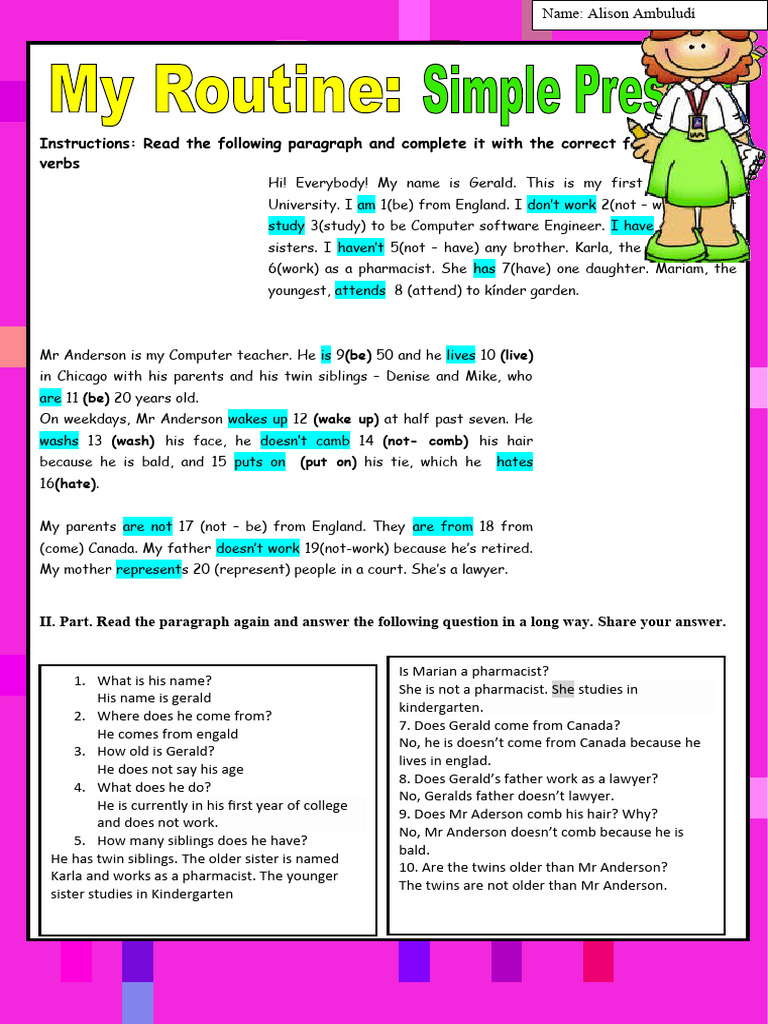 my-routine-simple-present-tense (1) (1) terminado | PDF | Grammar ...