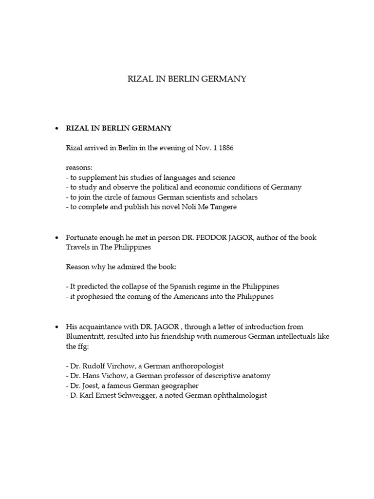 Rizal in Berlin Germany | PDF | Social Science | Classics