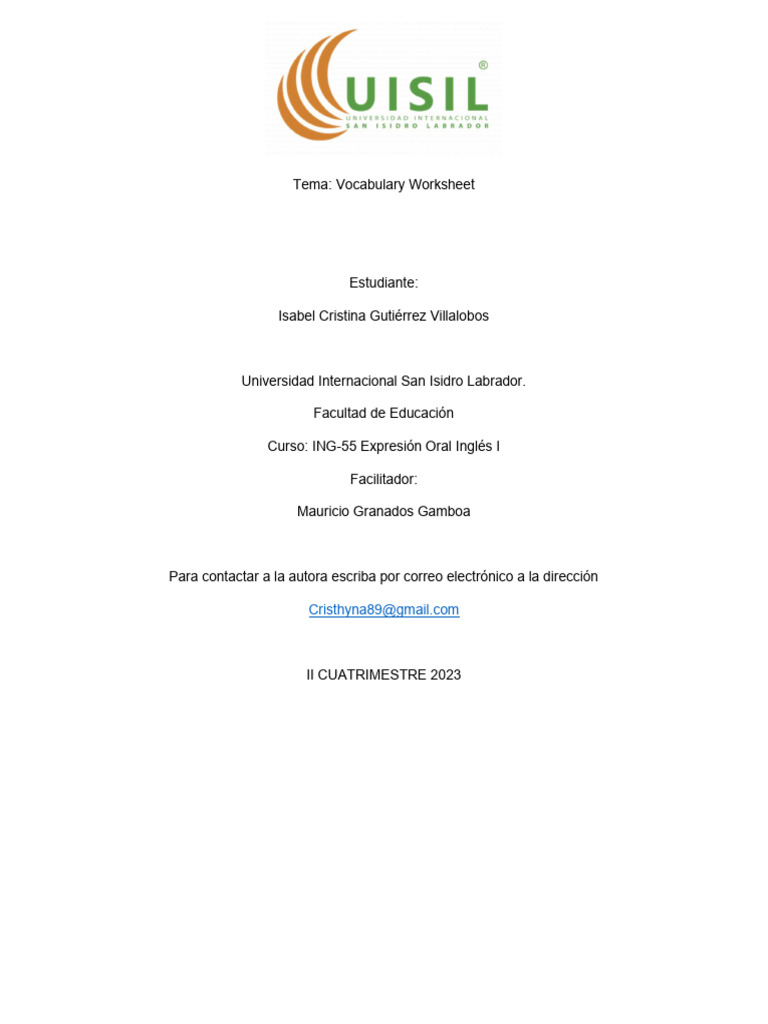 Vocabulary Worksheet | PDF