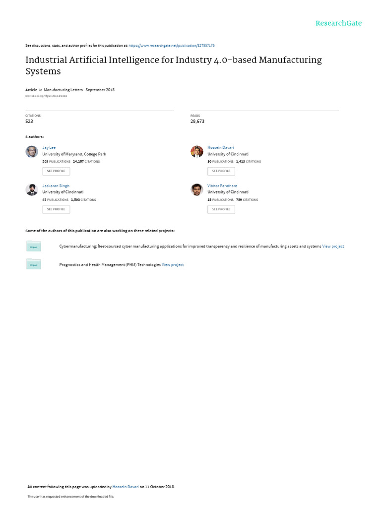 Industrial Artificial Intelligence For Industry 4.0-Based Manufacturing Systems | PDF ...