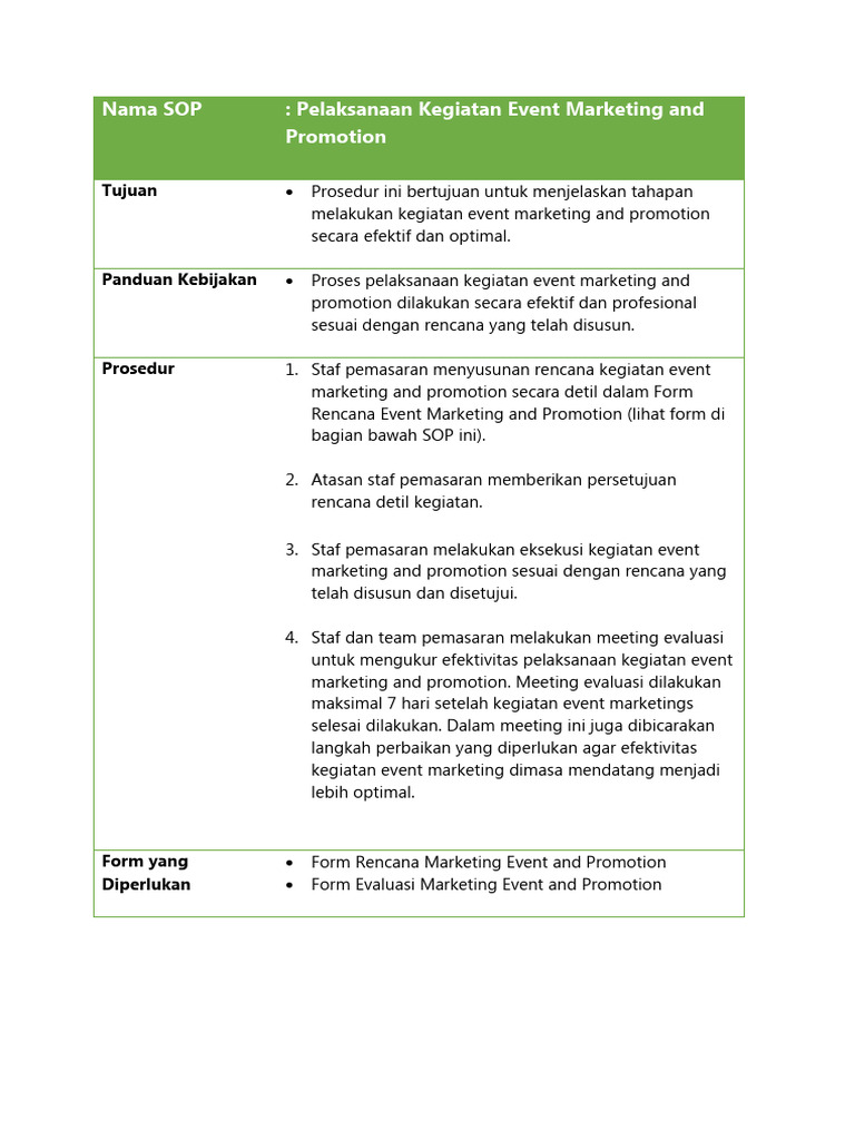 SOP Pelaksanaan Event Marketing | PDF