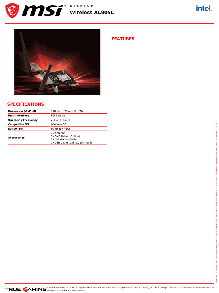 Wireless AC905C Desktop Specs | PDF