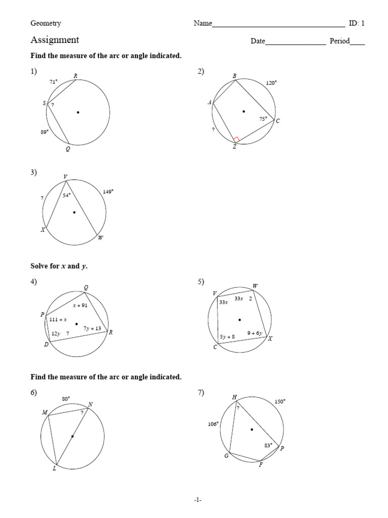 Inscribed Angles and Arcs Worksheet | PDF | Angle | Elementary Mathematics