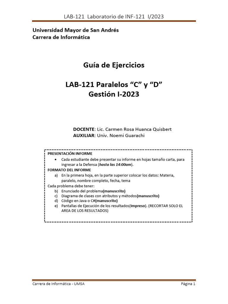 Guia de Ejercicios LAB-121 I2023 | PDF