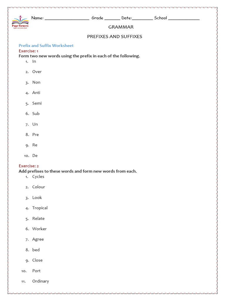 Prefixes and Suffixes Worksheet | PDF | Language Mechanics | Morphology