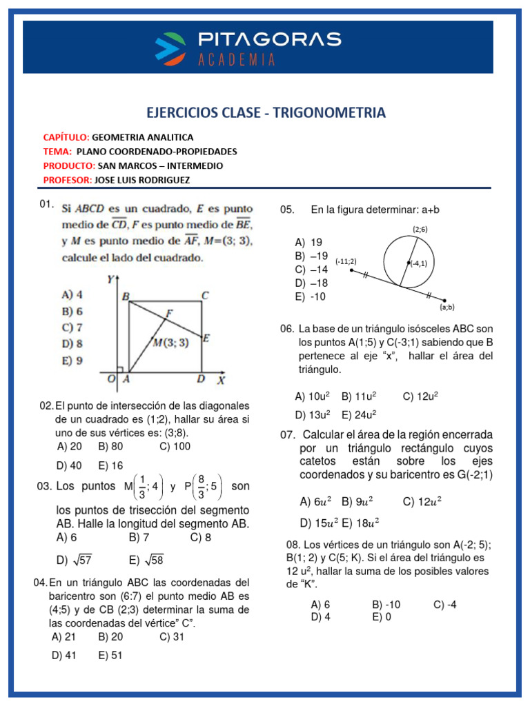 Si1-Tr-Ej07-Geometria Analitica (Plano Coordenado, Propiedades) | PDF | Triángulo | Matemáticas