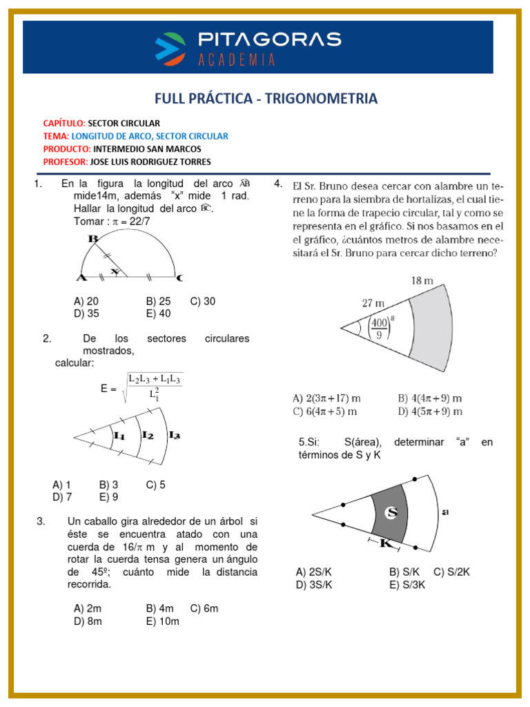 Si1-Tr-Fp02-Sector Circular (Longitud de Arco, Sector y Trapecio Circular) | PDF | Geometría ...