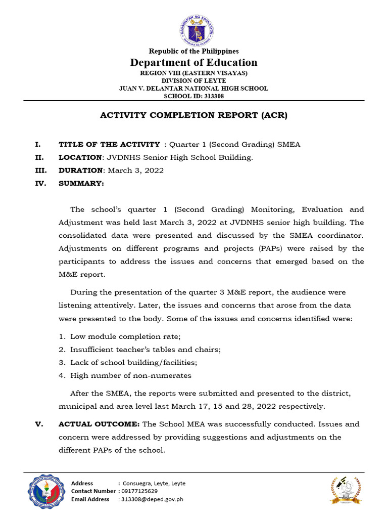 Activity Accomplishment Report Quarter 1 | PDF