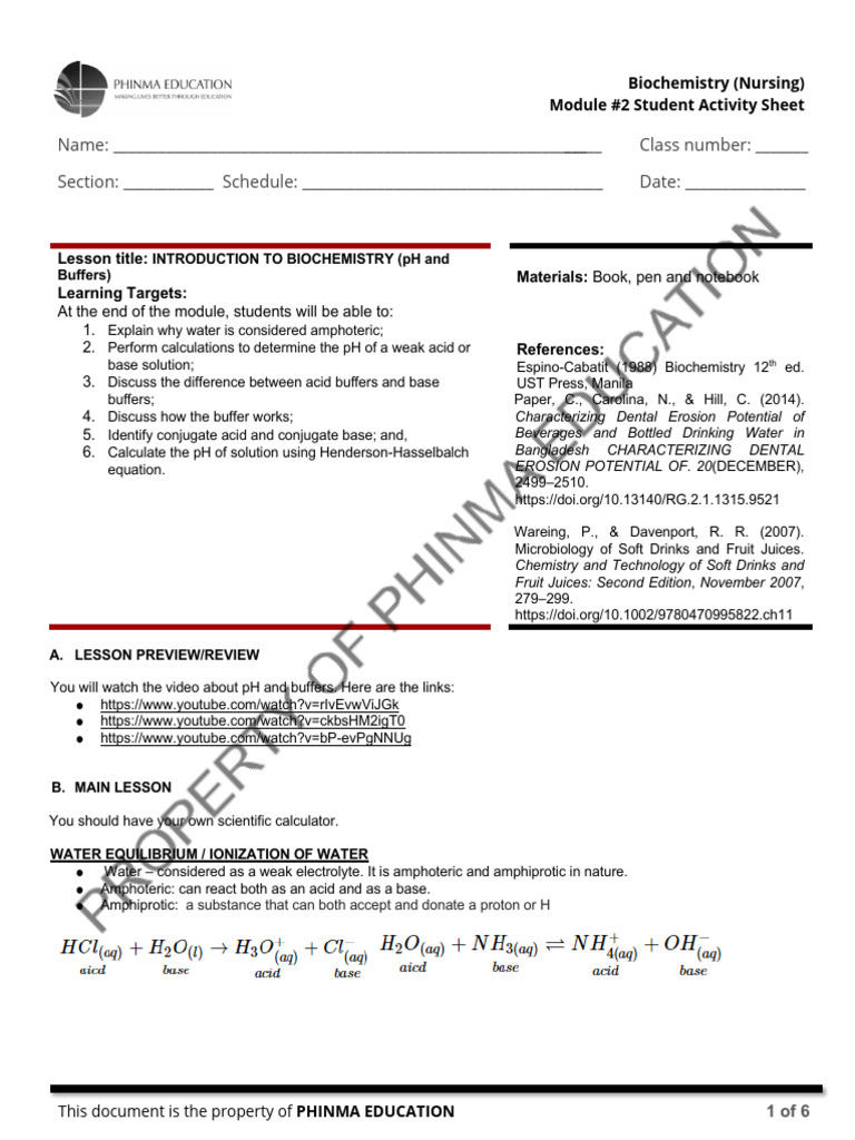 Bio 024 - Session 2 Sas Nursing (New Format) - Watermark | PDF | Acid | Ph
