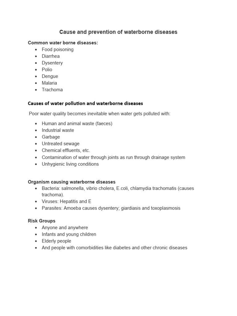 Waterborne Diseases: Causes & Prevention | PDF | Water | Hygiene