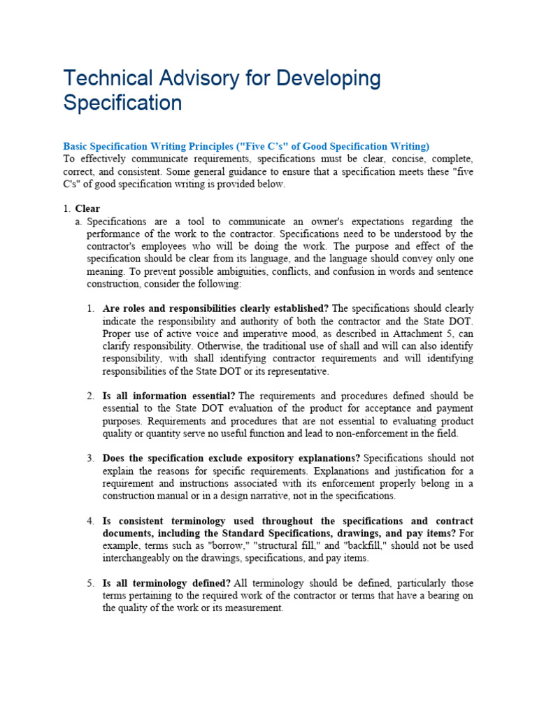 Technical Advisory For Developing Specification | PDF | Specification ...
