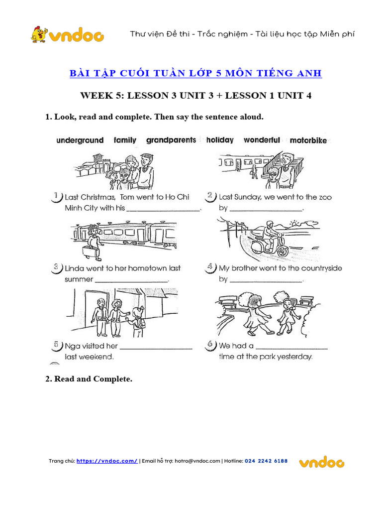 Bai Tap Cuoi Tuan Mon Tieng Anh Lop 5 Tuan 5 | PDF