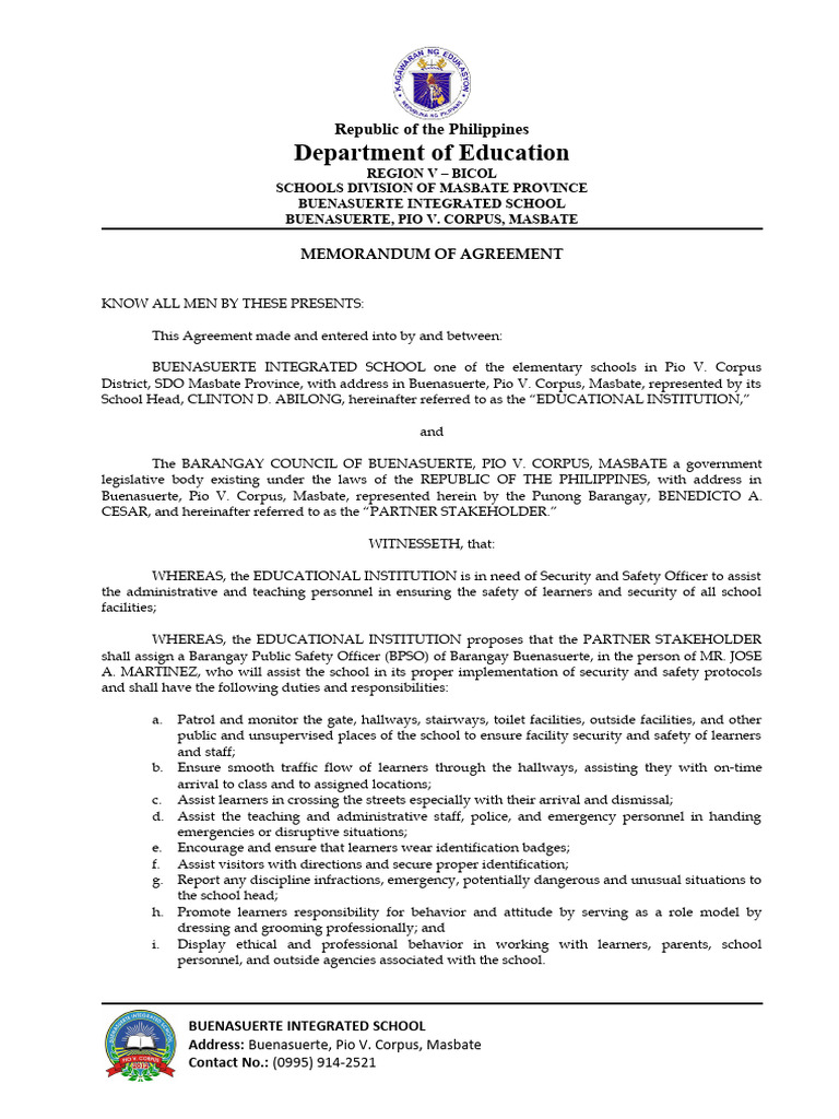 Sample MOA | PDF | Government | Justice