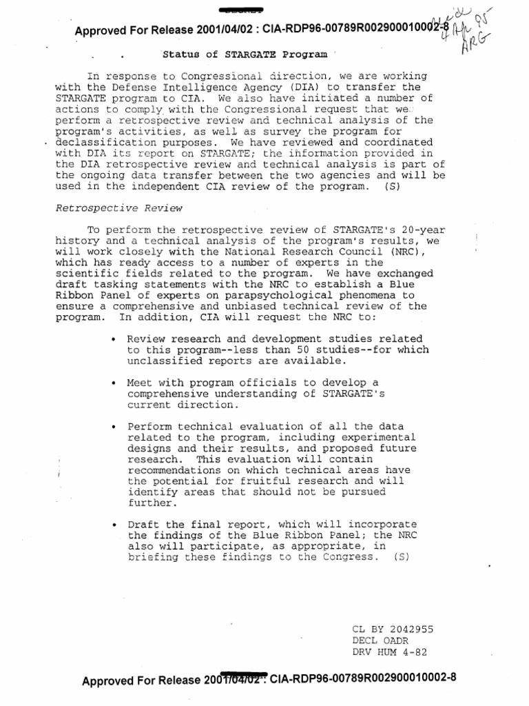 Status Update on STARGATE Program Review | PDF | Defense Intelligence ...