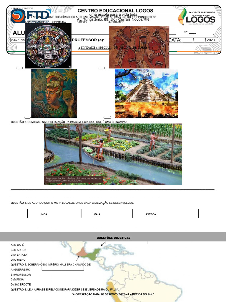 Prova Adaptada Hsitória - Maria Eduarda - 7C | PDF | Império Inca