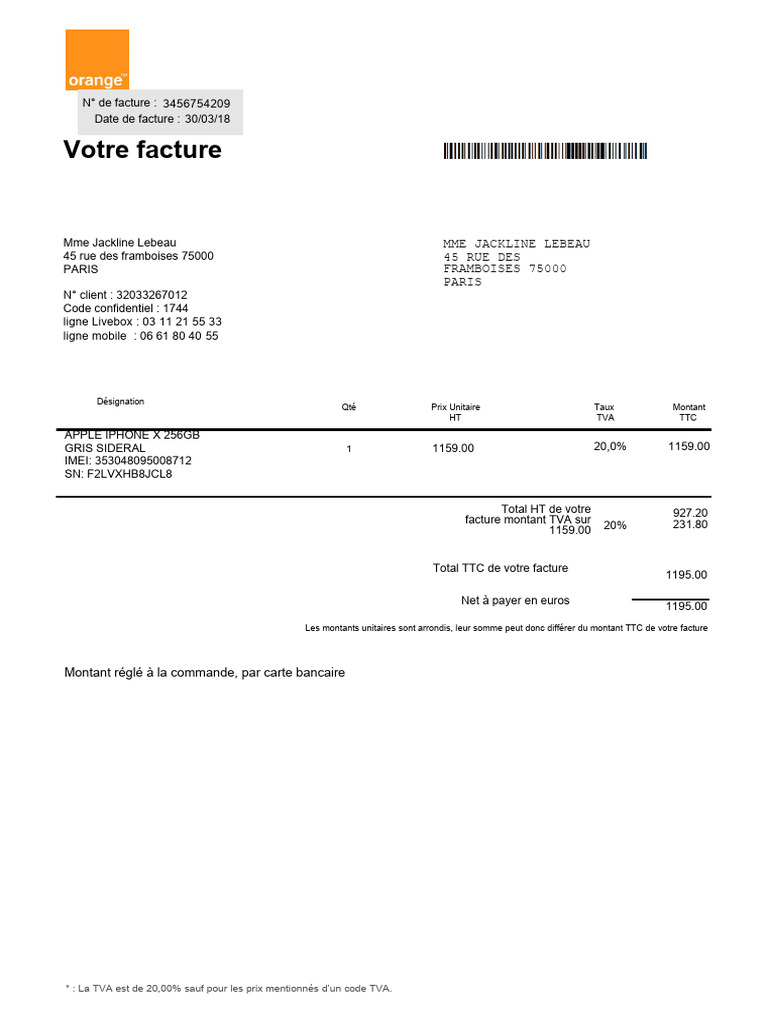 Orange FR New | PDF | Taxe sur la valeur ajoutée | Facture