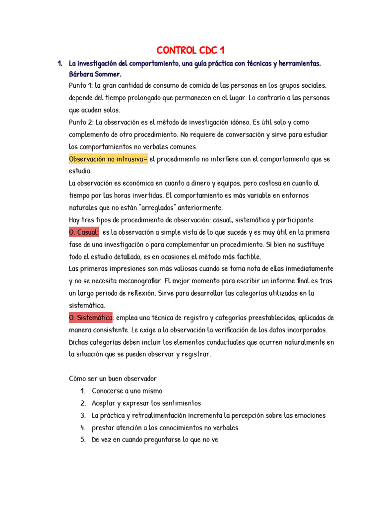 Control CDC 1 | PDF | Observación | Etnografía