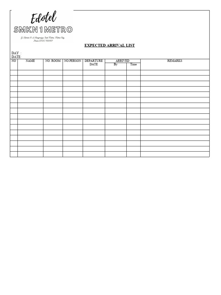 Expected Arrival List | PDF
