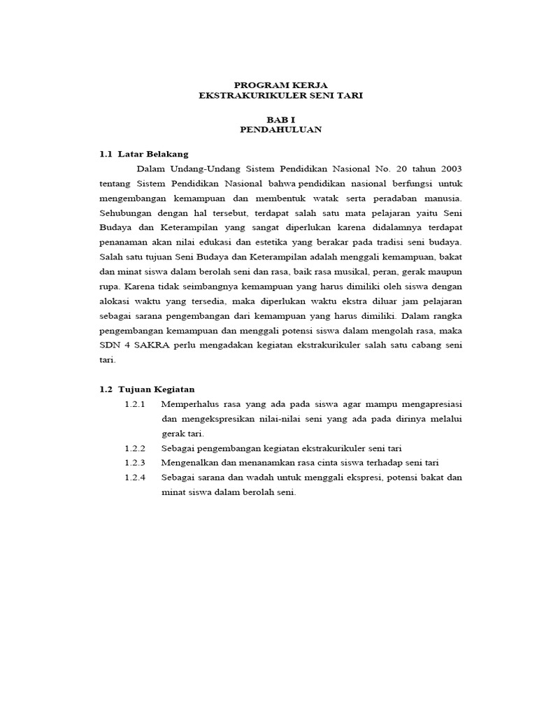 Program Kerja Ekstrakurikuler Seni Tari | PDF