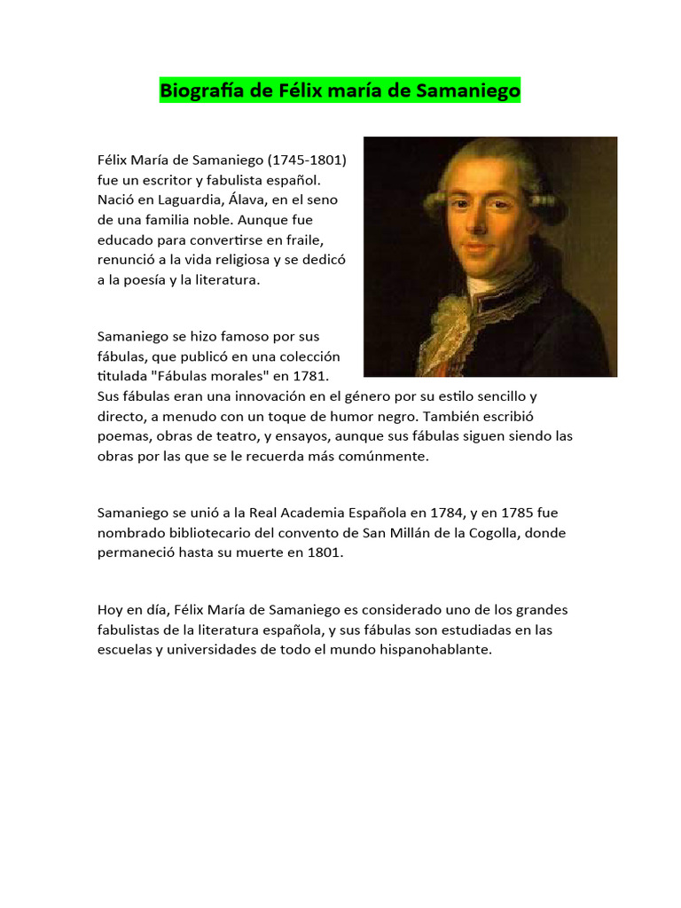 Biografía de Félix María de Samaniego | PDF