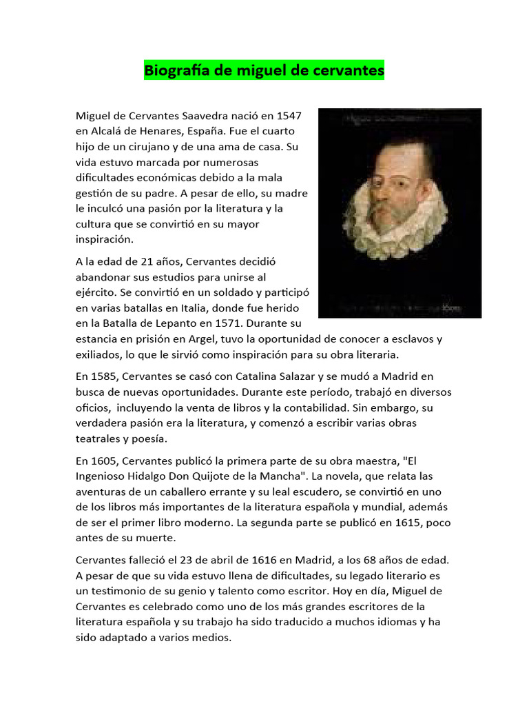 Biografía de Miguel de Cervantes | PDF
