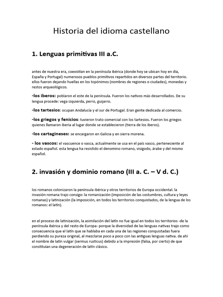 Historia Del Idioma Castellano: 1. Lenguas Primitivas III A.C | PDF ...