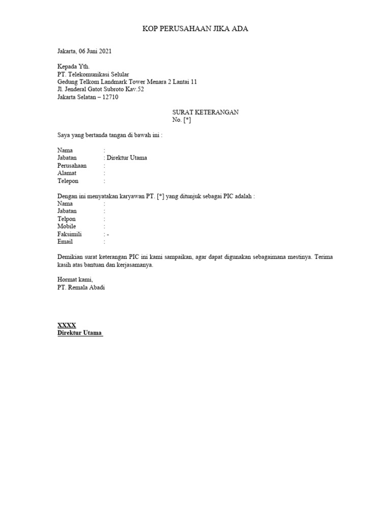 Surat PIC Korespondensi Pelanggan | PDF