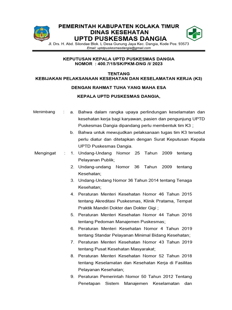 Uptd Puskesmas Dangia: Dinas Kesehatan | PDF
