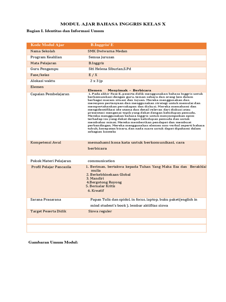 Modul Ajar B Inggris Smk X Pdf Pdf