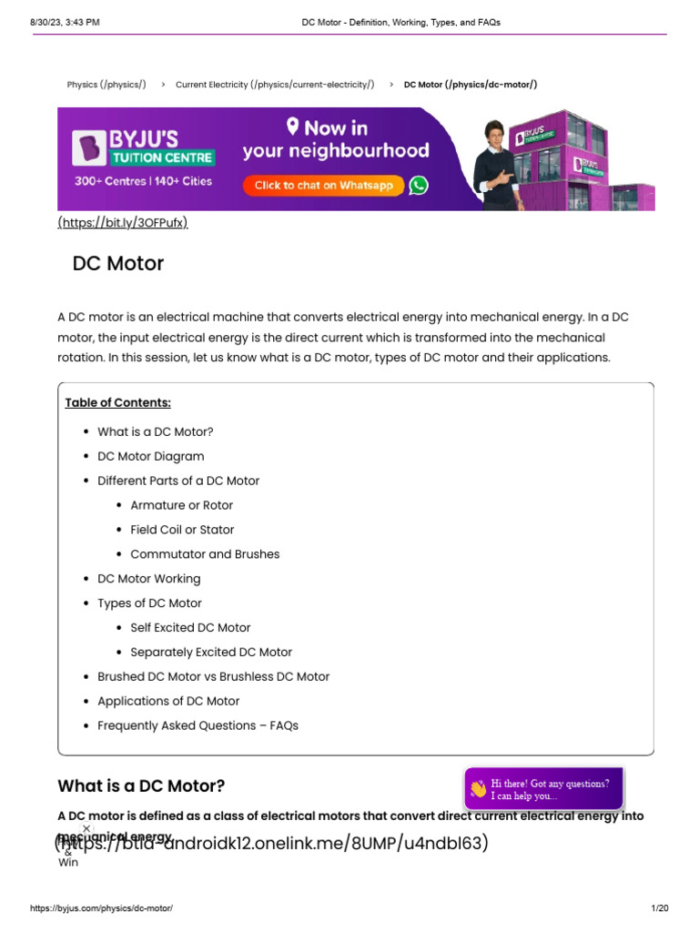 DC Motor - Definition, Working, Types, and FAQs | Download Free PDF ...