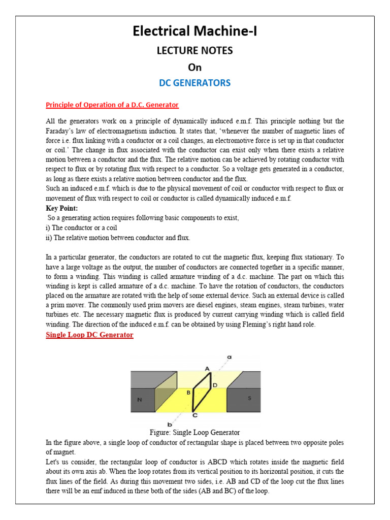 Microsoft Word - Notes On DC Generator | PDF | Electromagnetic ...