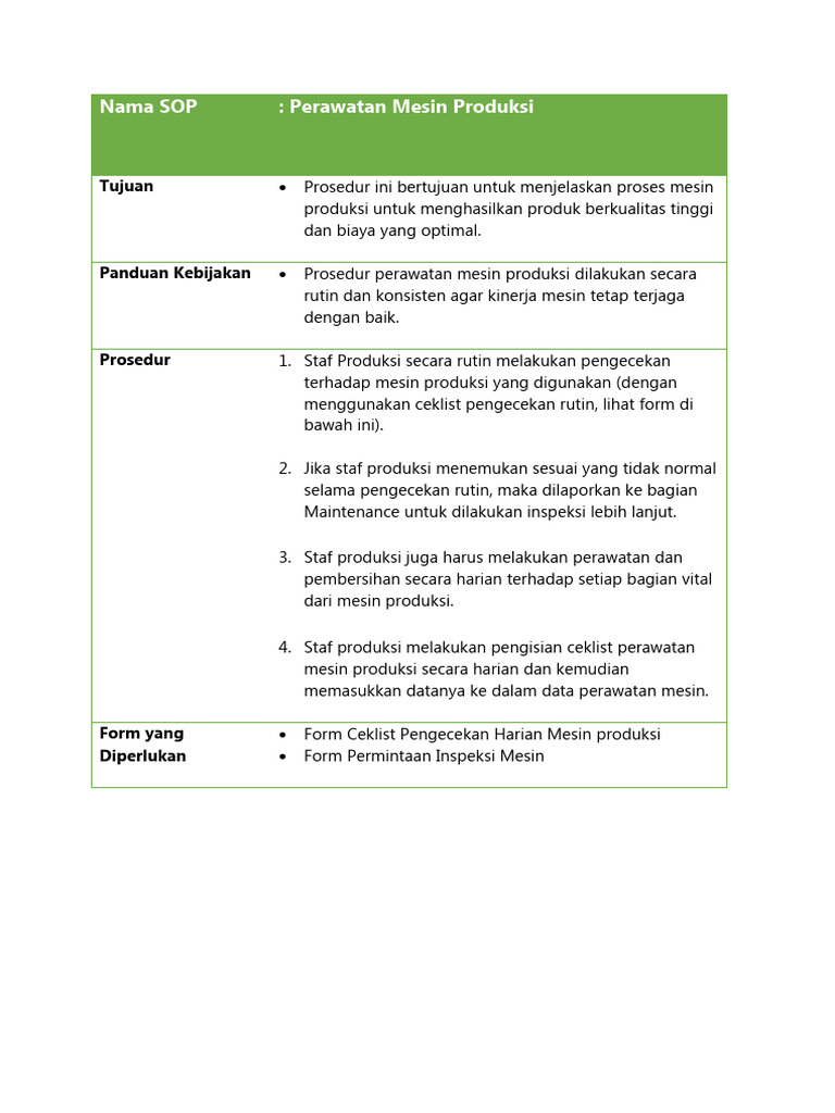 04 SOP Perawatan Mesin Produksi | PDF