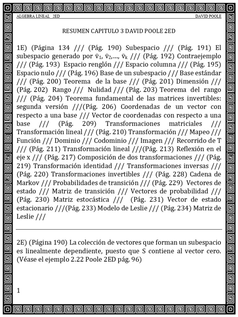 Resumen Capitulo 3 David Poole 2ed | PDF | Mapa lineal | Matriz (Matemáticas)