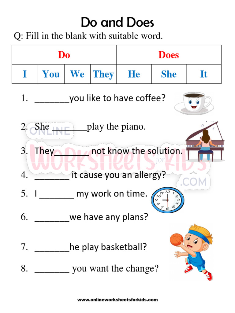 Do and Does Worksheets For Grade 1-4 | PDF