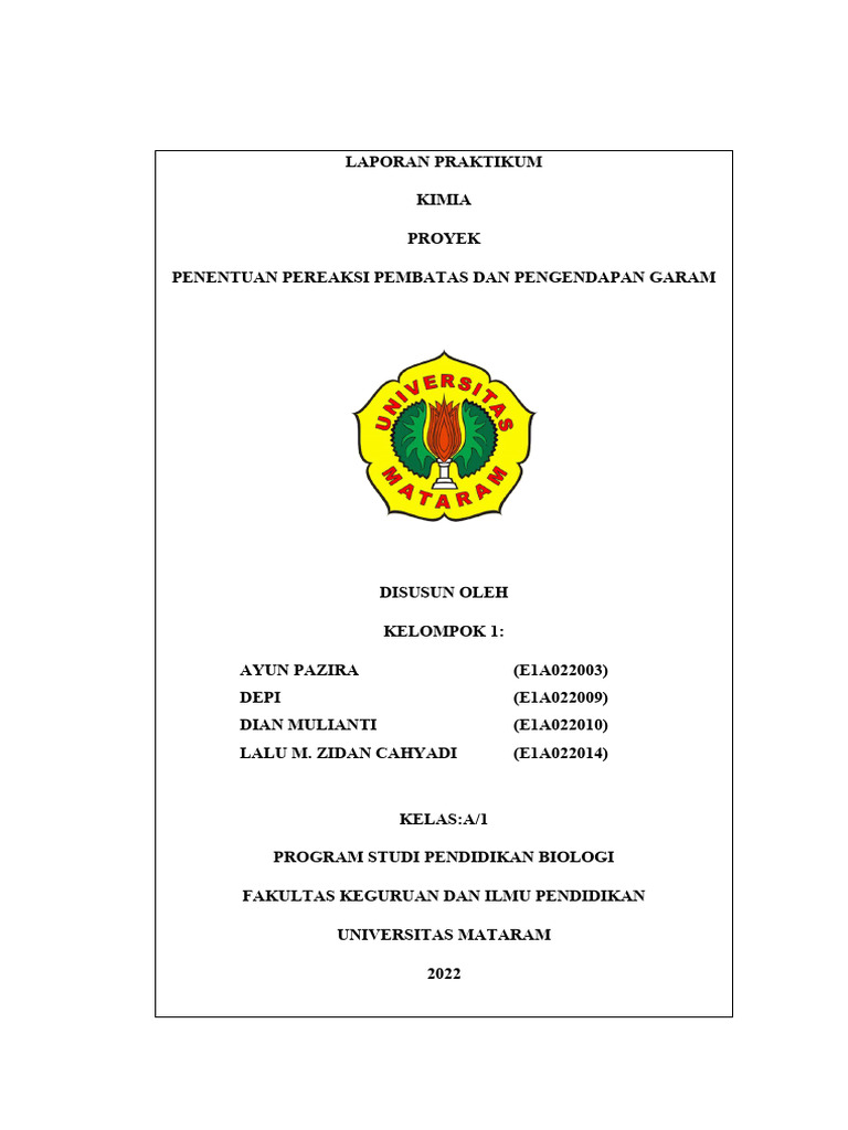 Penentuan Pereaksi Pembatas Dan Pengendapan Garam | PDF