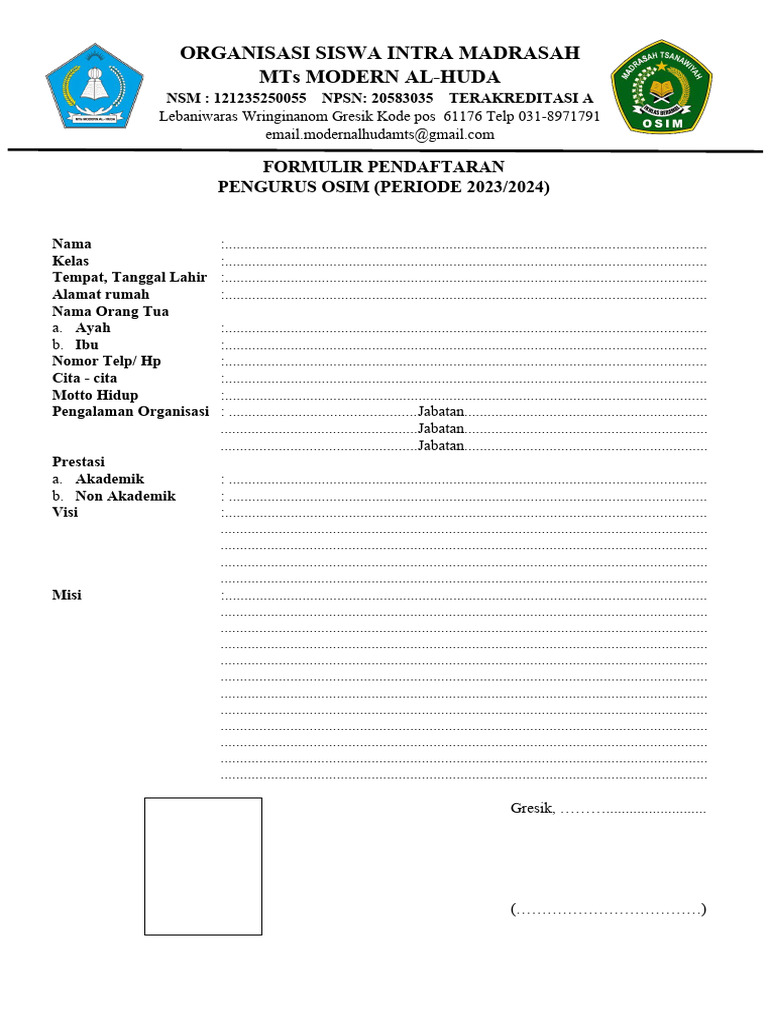 Formulir Pendaftaran Pengurus OSIM 2023/2024 | PDF