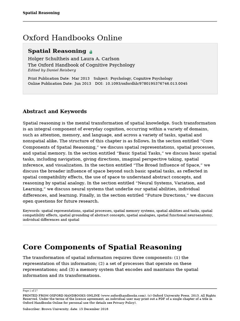 Cogition Spatial Reasoning | PDF | Memory | Analogy