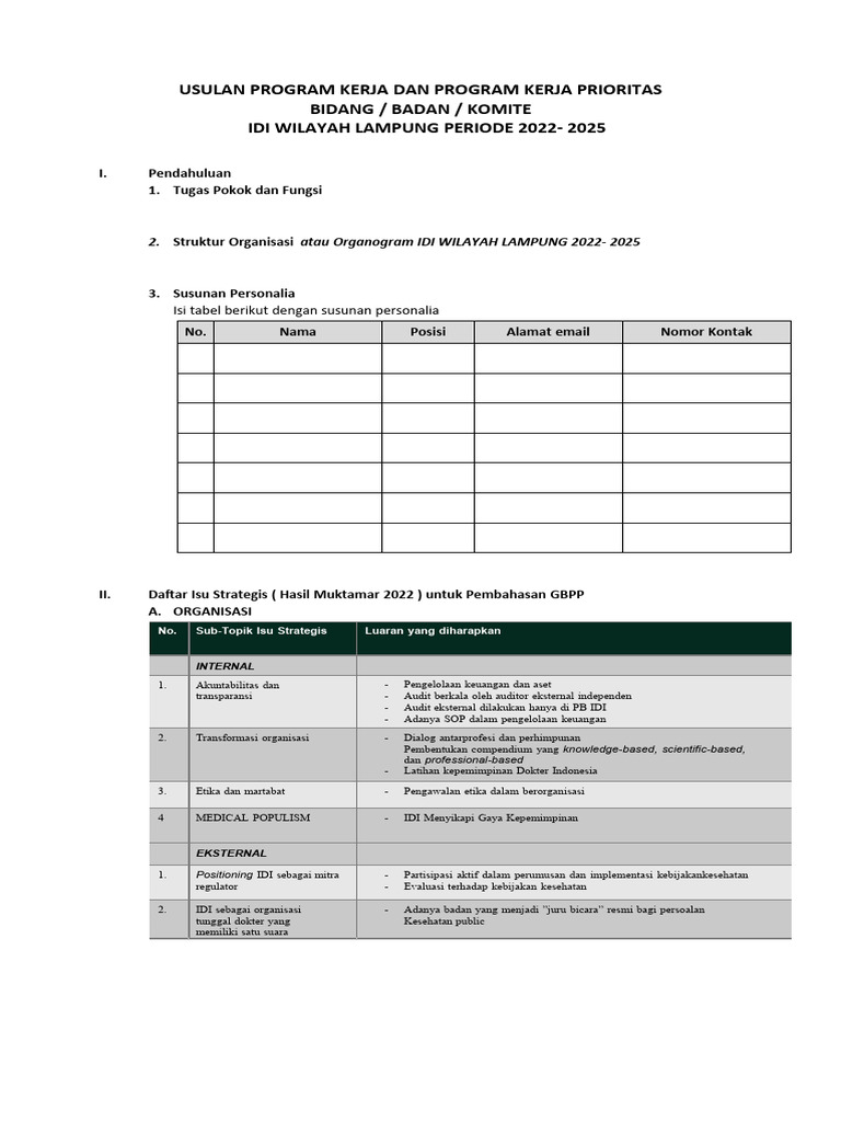 Template Program Kerja PB Idi 2022 - 2025 | PDF