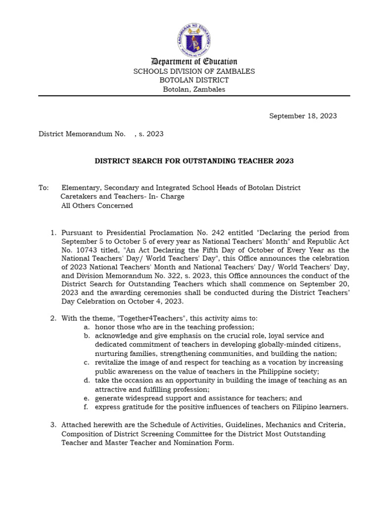 Guidelines Search For Outstanding Teachers | PDF | Teachers
