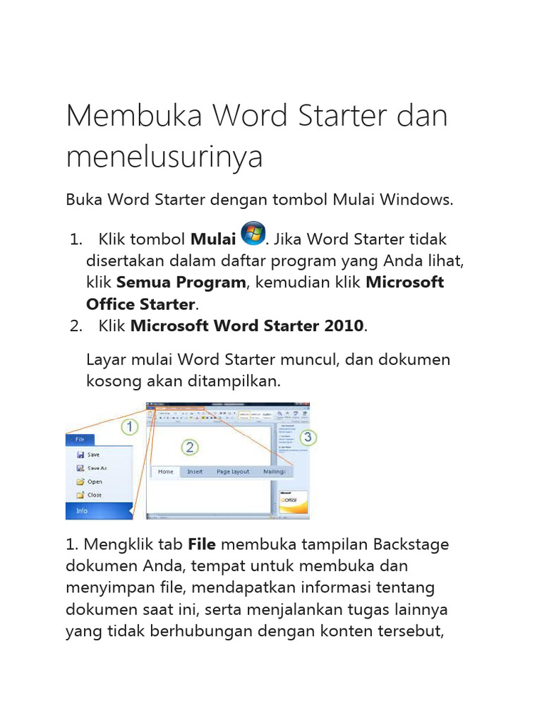 Membuka Word Starter Dan Menelusurinya | PDF
