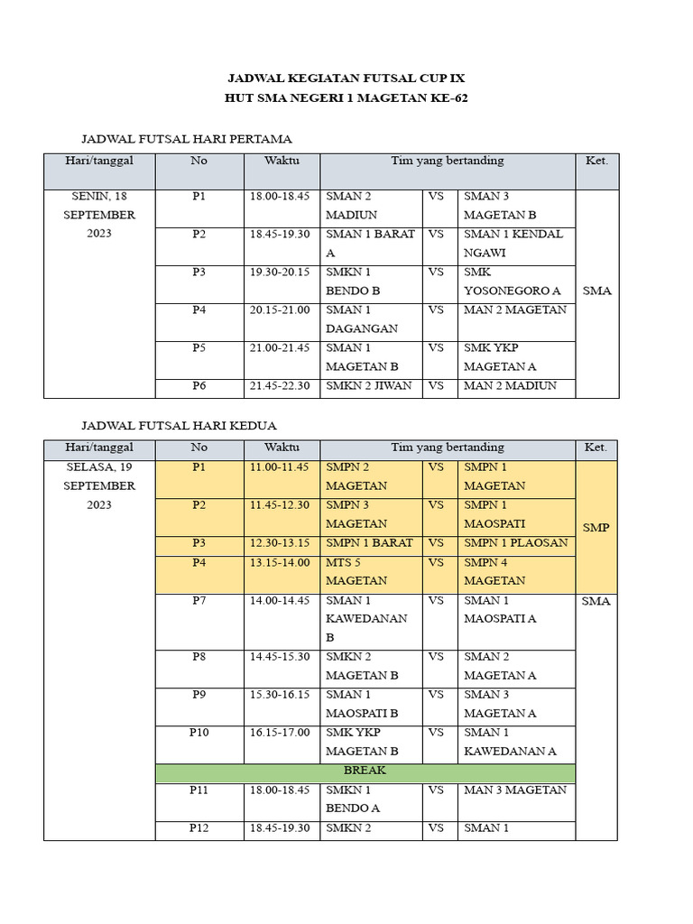 Jadwal Kegiatan Futsal Cup Ix 23 Rev | PDF