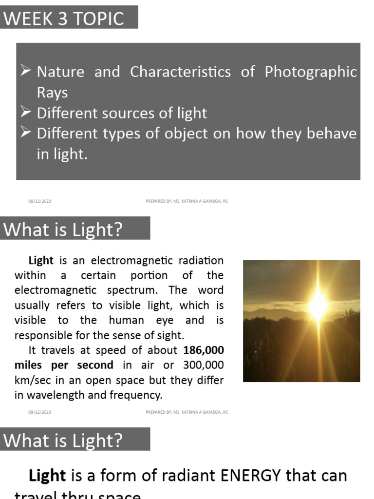 WEEK 3 TOPIC (Photographic Rays - Its Nature and Characteristics) | PDF ...