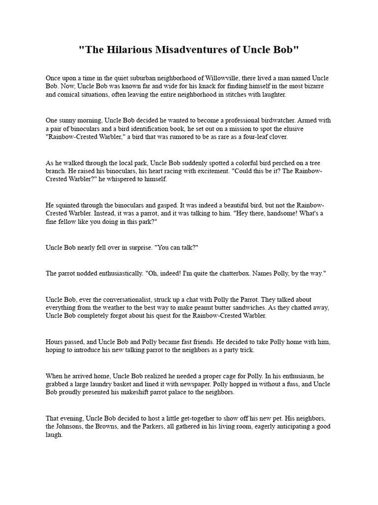 Comedy - The Hillarious Misadventures of Uncle Bob | PDF | Birds