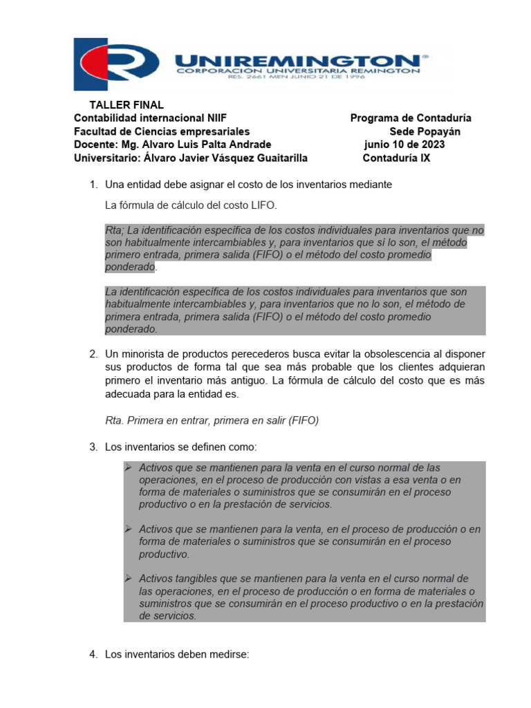 Taller Final Niif | PDF | Economias | Business